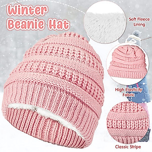 JaGely 9 Pieces Kids Winter Hat Scarf Glove Set Girls Toddler Children Winter Hats Beanie with Fleece Lined Neck Warmer Gaiter Touchscreen Gloves Mittens, Pink, White, Purple