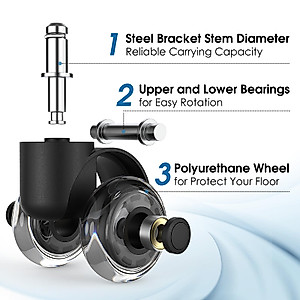 MaxGear Office Chair Wheels, 2 Inch Replacement Soft Mute Desk Caster Wheels for Work & Gaming Chair, Heavy Duty and Safe Rolling for All Floors & Hardwood, Universal Fit for 98% of Chairs, Set of 5