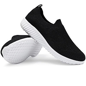 LANCROP Women's Walking Nurse Shoes - Mesh Slip on Comfortable Sneakers 5 US, Label 35 Black