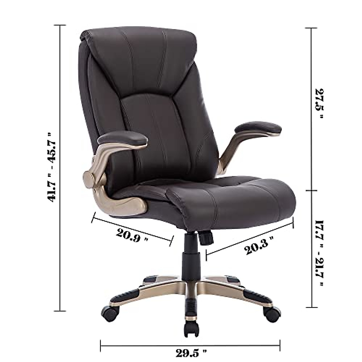CHIZZYSIT Home Office Chair，Light Luxury Metal managerial Chairs & Executive Chairs，Tilt Function PU Leather Office Desk Chair with Leather flip armrest