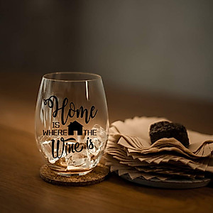Home is where the Wine is Funny Wine Glass, Housewarming Gifts, Unique House Gifts For New Home Owner, Congrats Home Sweet Home Party Gifts for Men, Women, mom, dad, daughter, son, Friends, Coworkers