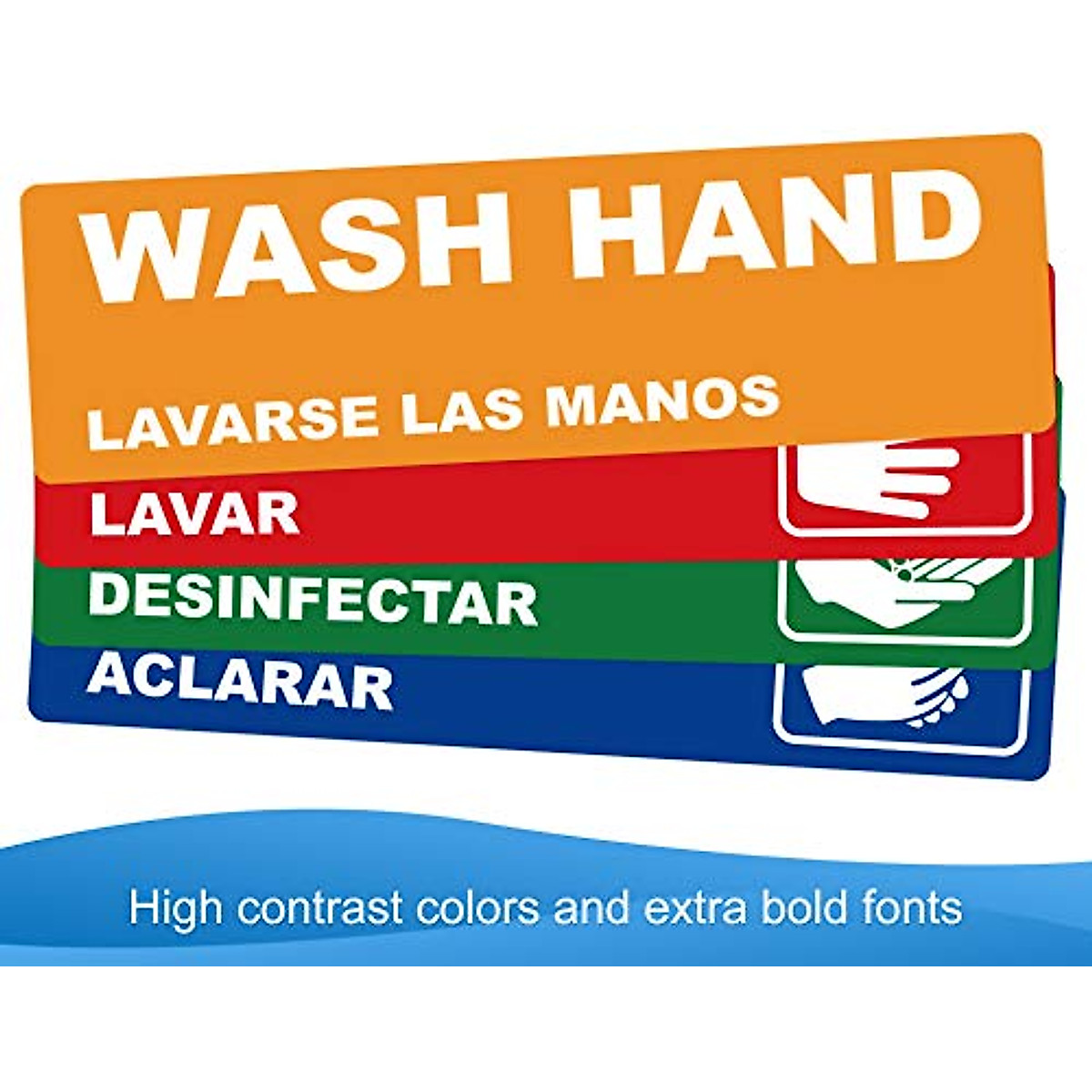 Wash, Rinse, Sanitize Handwash Sink Labels, Heavy Duty 3 Compartment Sink Waterproof Sticker Signs for Wash Station, Commercial Kitchens, Restaurant, Food Trucks, Busing Stations and Dishwashing