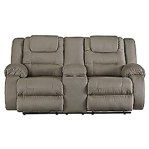Signature Design by Ashley McCade Contemporary Manual Pull Tab Reclining Loveseat with Center Console, Gray