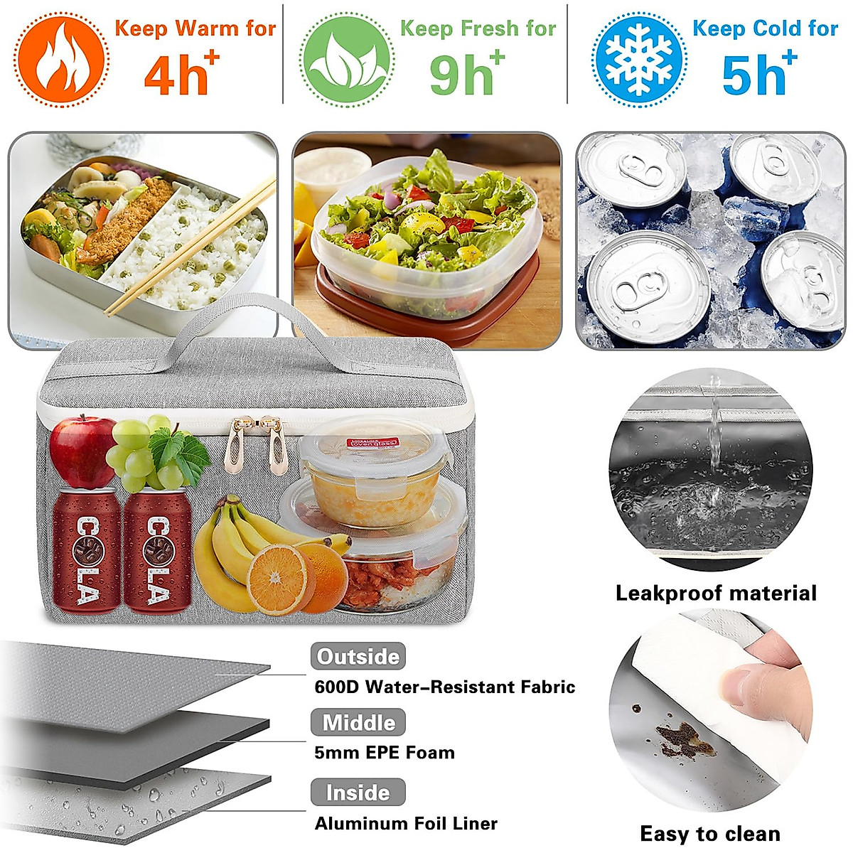 ETRONIK Lunch Backpack for Women, 15.6 inch Laptop Backpack with USB Port, Teacher Nurse Work Backpack with Insulated Cooler Lunch Bag, Travel Bags for Women & Men, Gift, Grey