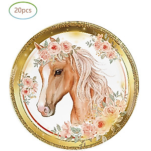 Horse Birthday Party Supplies, 20 Plates and 20 Napkins, Cowgirl Wild Horse Birthday Party Baby Shower Decorations Supplies Paper Plates Napkins for Girls Kids 20 Guests