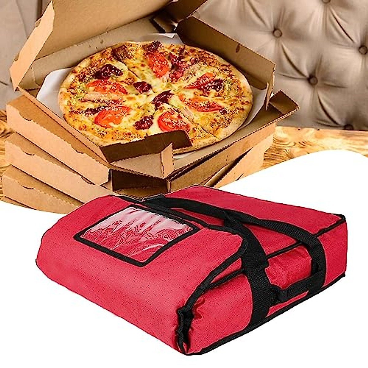 Fenteer Pizza Develivey Bag Pizza Box Develivery Bags Reusable Pizza Warmer Bags Delivery Insulation Bag for Camping Outdoor Professional Restaurant, Red 50x50x16cm