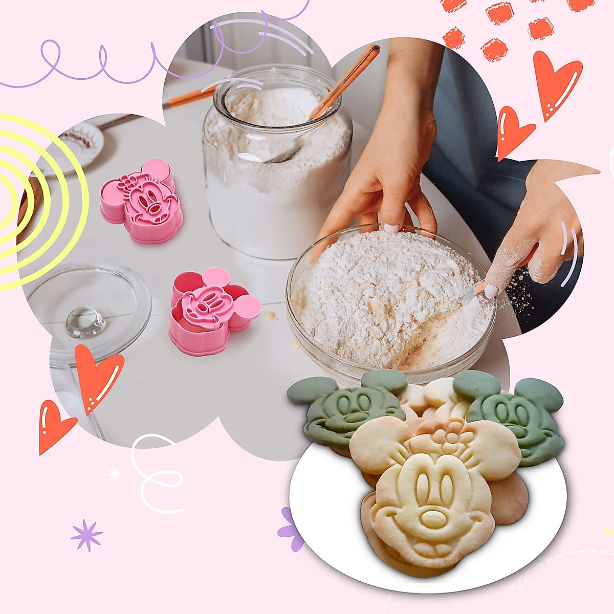 Mickey Minnie Shape Cookie Cutter Mold Set Cookie Cutters for Baking Stamps 2.2" ear to ear, 1.5" mid-face, 1.6" height. 0.8" thick - with a small Pipette Squeeze Dropper