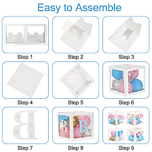 RUBFAC 150pcs Baby Boxes Blue and Pink Balloons Arch, Garland Gender Reveal Decorations Kit, 4pcs Baby Boxes with Letters for Baby Shower Birthday Boy or Girl Baby Party Supplies