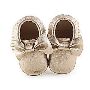 OOSAKU Infant Tolddler Baby Soft Sole PU Leathe Bowknots Shoes (6-12 Months, Gold)