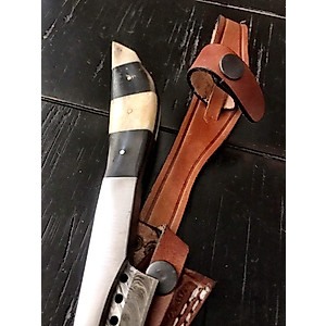 Damascus Knife 12" Tactical Knife 100% Hand Forged Full Tang Hunting Knife with Bull Horn & Camel Bone Handle Perfect for Camping, Hunting, Indoor, Outdoor Activities
