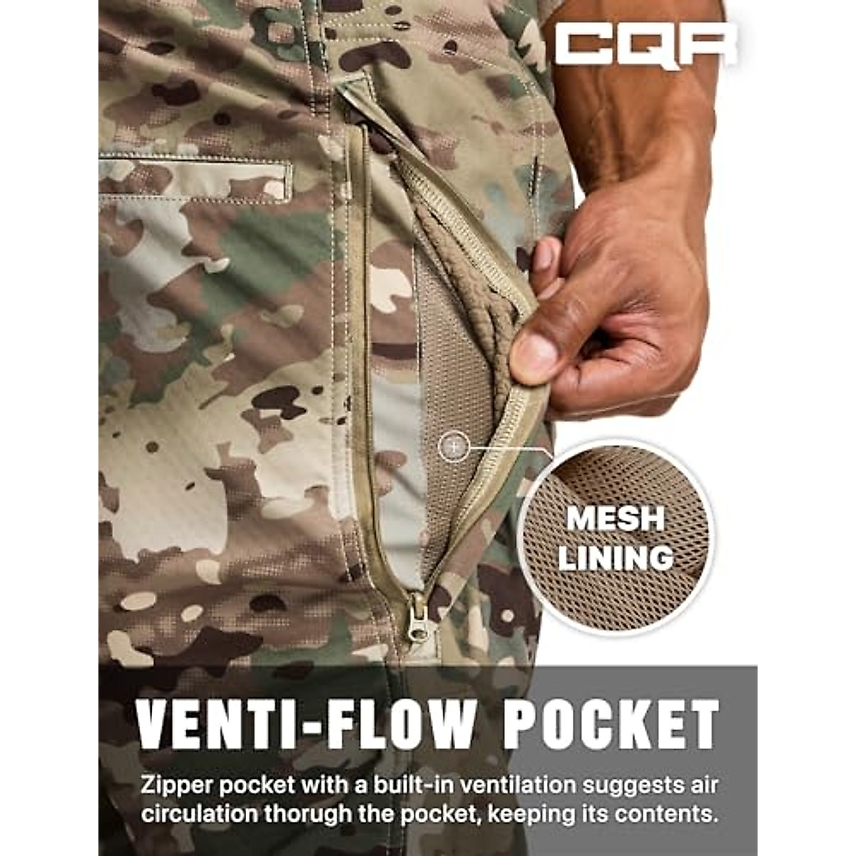 CQR Men's Winter Waterproof Tactical Pants, Softshell Fleece Lined Snow Ski Cargo Pants, Thermal Outdoor Hiking Work Pants, Recon Utility Camo, 32W x 30L