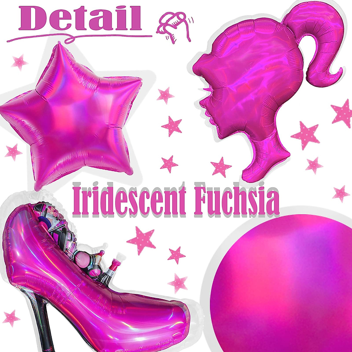 20 PCS Pink Girl Party Balloons,Hot Pink Party Decorations,Girl Cartoon Style Birthday Helium Balloons,High Heels Party Supplies,Makeup Theme Party Decoration Set for Makeup Party