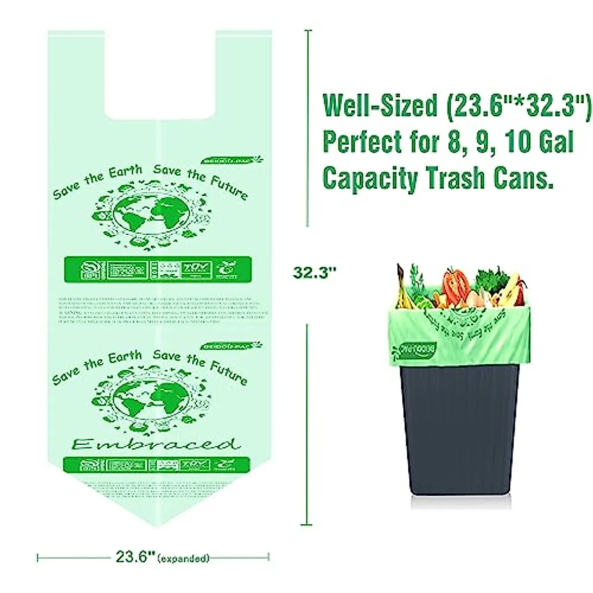 BEIDOU-PAC 8-10 Gallon Compostable Trash Bags, 40 Count, Compost Bags Kitchen Trash Bags with Handle, Sturdy Biodegradable Garbage Bags Food Scrap Waste Bags, ASTM D6400, US BPI Certified