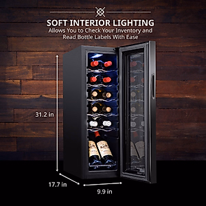 Ivation 12 Bottle Compressor Wine Cooler Refrigerator | Large Freestanding Wine Cellar For Red, White, Champagne or Sparkling Wine | 41f-64f Digital Temperature Control Fridge Glass Door Black
