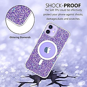 ESTPEAK Magnetic Bling Case for iPhone 13 Pro Max [Compatible with MagSafe] [Cute Twinkle Glitter Design ] Aesthetic Slim Shockproof Protect Sparkle Unique Silicone Phone Cover for Women Girls-Purple
