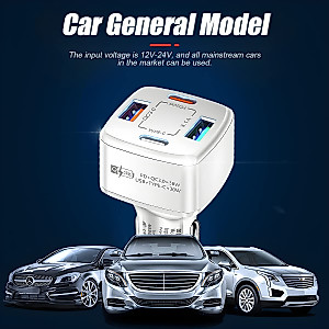 Car Charger Adapter, 4 Ports 2 USB Fast Car Phone Charger, 38W PD Type-C QC3.0, Multi-Port Smart Quick Charger with LED Light, Compatible with iPhone 13 12 11 Pro Max, Galaxy and More (White-4/1PCS)