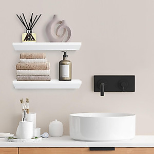 AHDECOR Floating Shelves White, Stylish Wall Mounted Display for Living Room, Bathroom, and Bedroom Decor, Set of 2