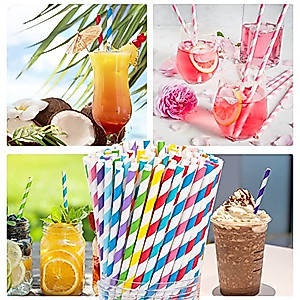HAKSEN 220PCS Paper Straws, 10 Colors Biodegradable Striped Drinking Straws Party Decoration Supplies
