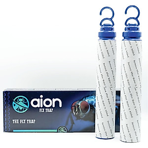 Aion Outdoor Fly Traps with Natural Bait Attractant and Hanging Hooks for Trapping Fruit and Horse Flies, Gnats, and Flying Insects or Bugs, Patio, Camping, and Backyard Disposable Catchers, 2 Pack