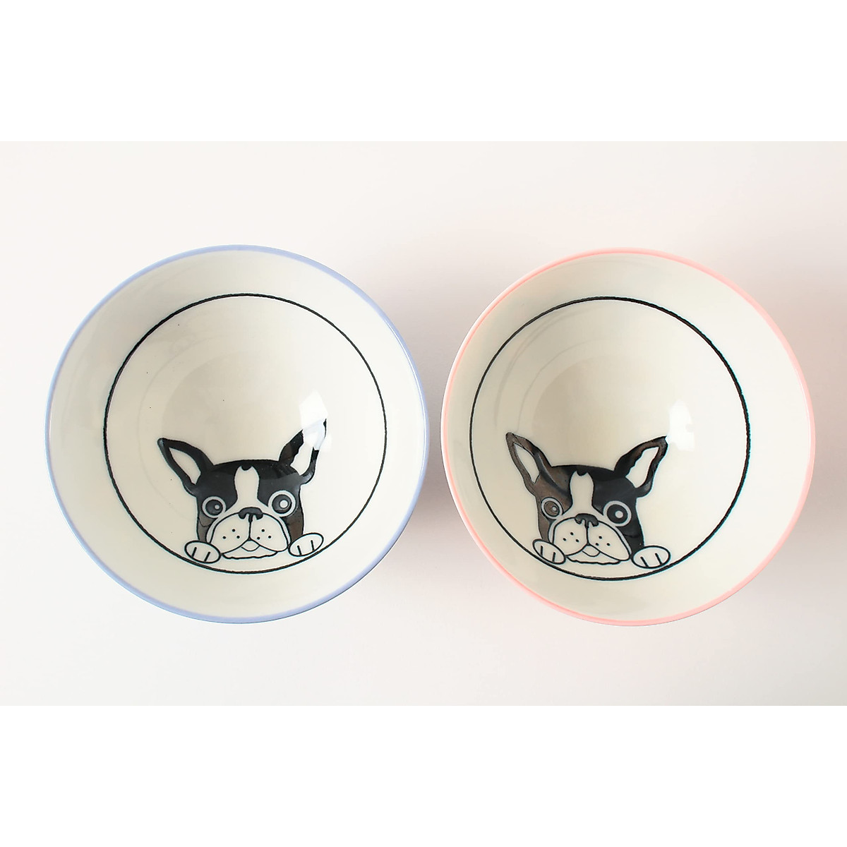 Mino ware Japanese Pottery Pair Rice Bowl French Bulldog Blue & Pink made in Japan (Japan Import) MIG007