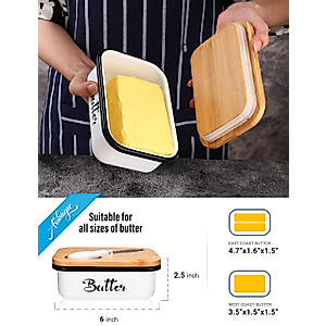 AISBUGUR Large Butter Dish with Lid for Countertop, Metal Butter Keeper with Stainless Steel Multipurpose Butter Knife, Butter Container with Double High-quality Silicone Good Kitchen Gift White