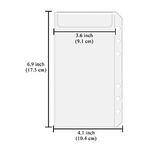Antner 12pcs Binder Pockets A6 Size 6-Holes Cash Budget Envelopes PVC Loose Leaf Bags Insert Pages for 6-Ring Notebook Binder