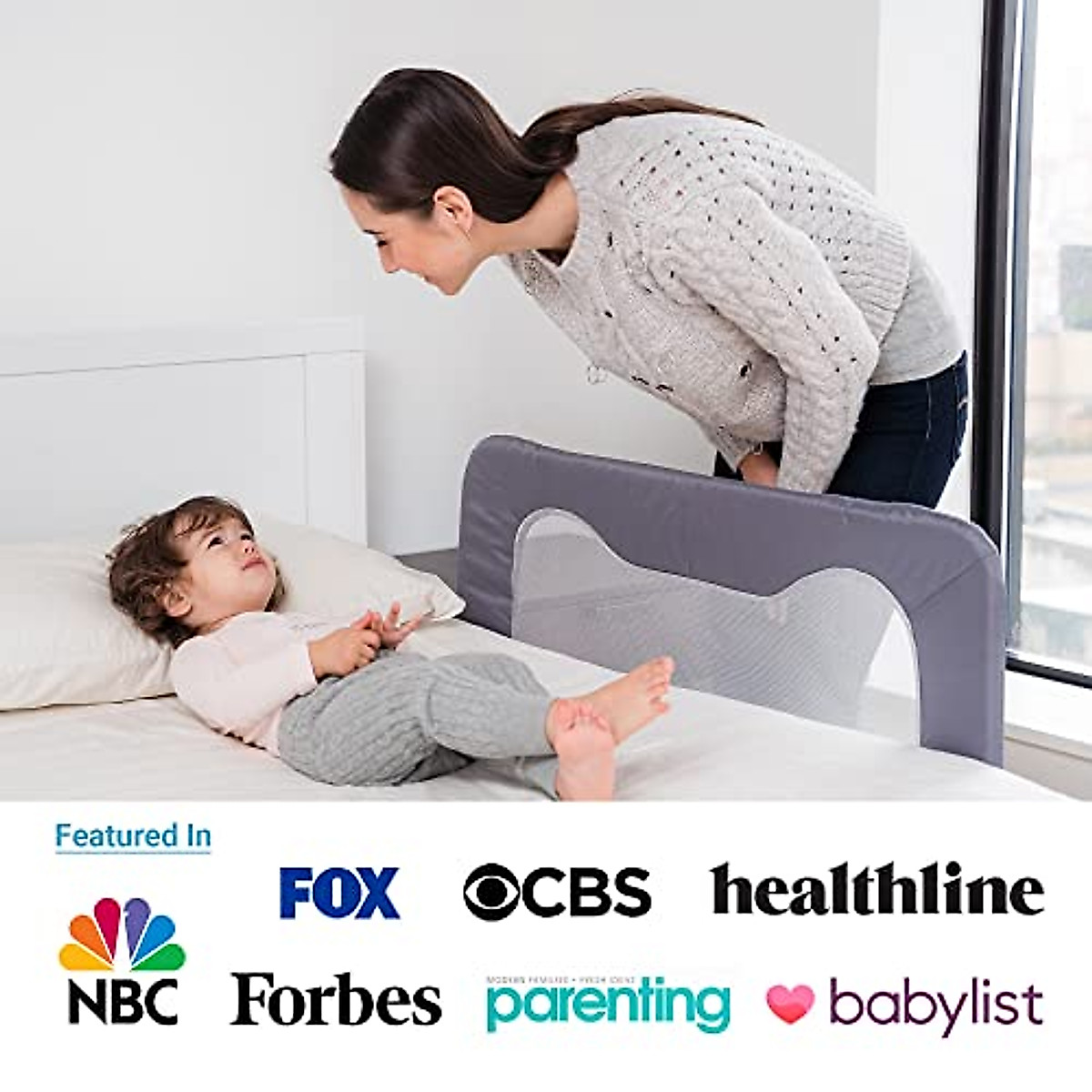 TotCraft Toddler Bed Rails Guard – Universal Baby & Children Bed Rail for Box Spring &slats – Kids Bed Rail for Toddlers for Cribs, Twin, Double, Full Size Queen & King Bed - Grey (35.5L19.5H) in