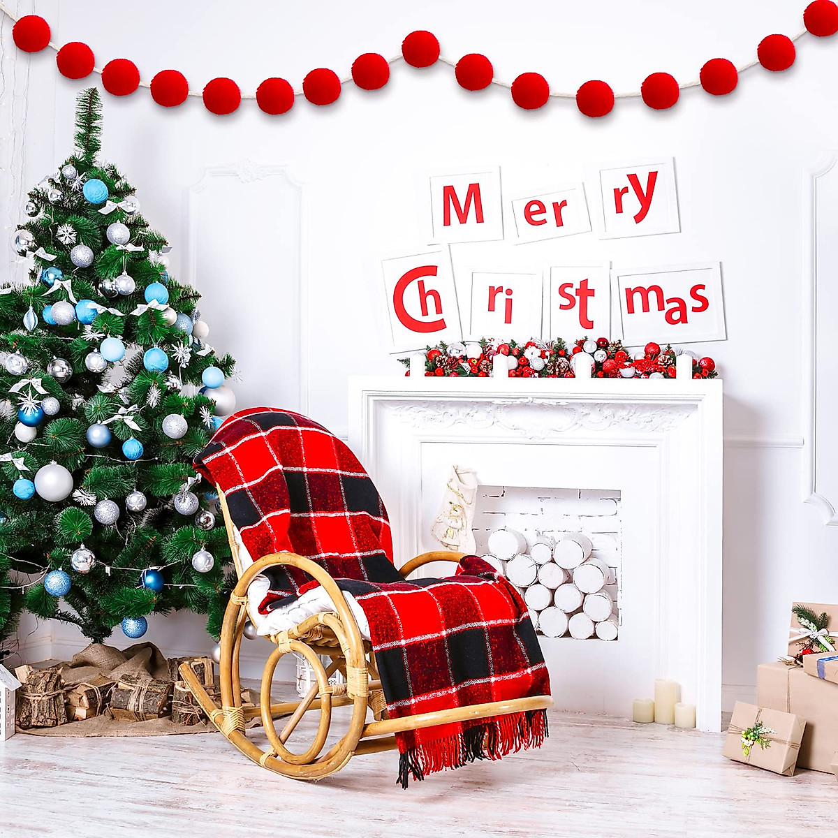 Red Pom Poms Christmas Faux Fur Pompom Ball Acrylic Large Red Pompoms Crafts Holiday Pom Balls Fluffy Plush Pompom for DIY Christmas Costume Supplies Party Decorations, 2 Inches (30 Pieces)