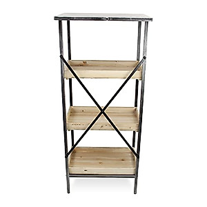 Cheung's Storage Rack Metal 4 Tier Shelf with 3 Wooden Shelves, Black, Gray