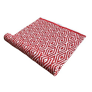 Ramanta Home 100% Cotton Diamond Rug 21x34 Hand Woven Reversible Washable Rug - Red,Farmhouse Bathroom Rugs,Entry Rugs,Rugs for Living Room,Rag Rug,Kitchen Rug Cotton,Machine Washable Rug,Woven Rug