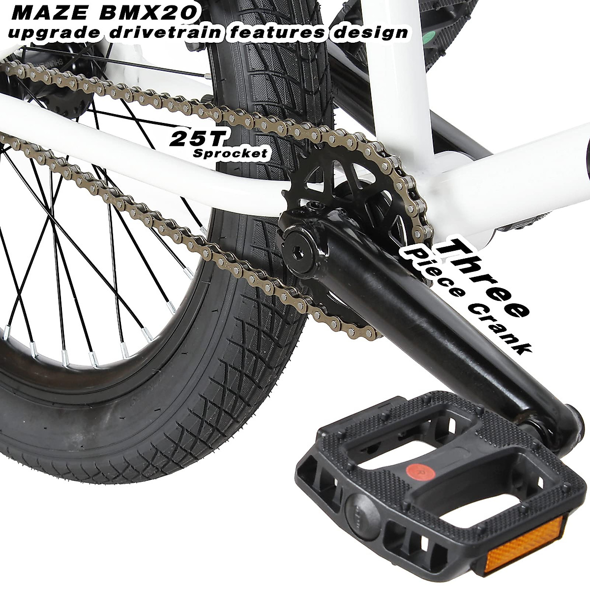 MICARGI Maze Freestyle BMX Bike, Entry and Intermediate Rider, 20-inch Wheels, Hi-Ten Steel Frame, U Brake 3-Piece Crank Micro Drive 25x 9T BMX Gearing (Maze - White)