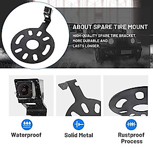 EWAY Classic 1.0 Backup Reverse Rear View Spare Tire Mount Camera for Jeep Wrangler 2007-2018, Reversing Parking Aftermarket Camera Removable Guideline, Uconnect Radio Backup Camera Wire Adapter