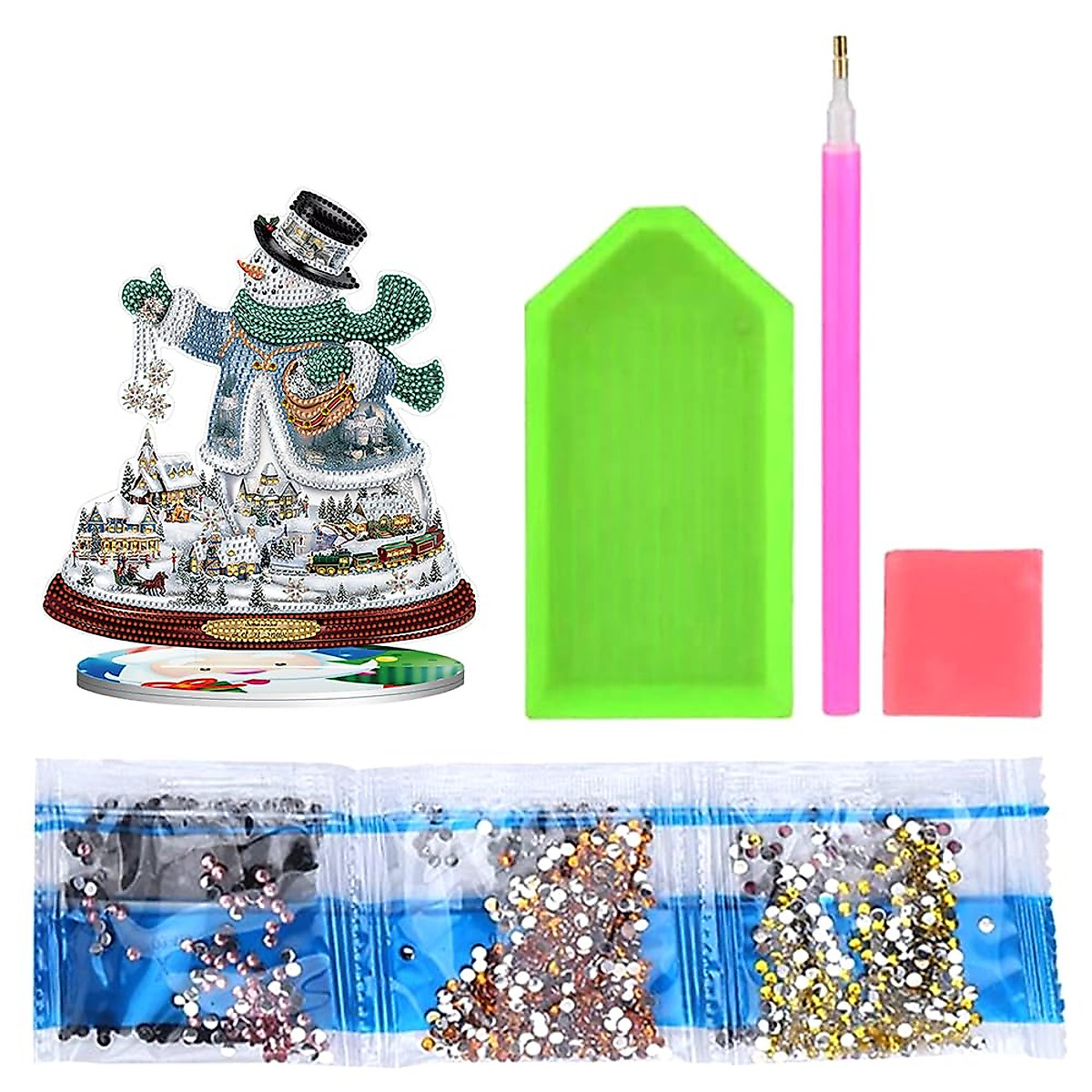 Alloyseed Christmas Diamond Painting Tabletop Kit Diamond Art Table Top Ornament 5D DIY Diamond Painting Kits Xmas Decor Desktop for Home Office Decor Adults Beginner DIY Crafts Gift for Christmas