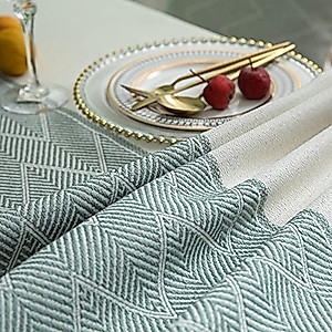 Neelvin Rectangle Square Tablecloths Knitted Embroidery Textured Tassel Cotton Linen Decorative Oblong Table Cover for Kitchen Dining Room Picnic (55x118 Inch,Green)