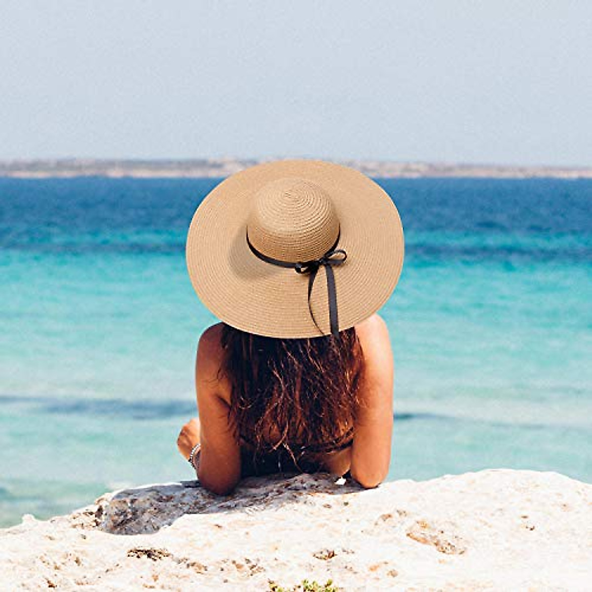 Womens Straw Hat Wide Brim Floppy Beach Sun Hat for Women UPF 50+ Adjustable Strap Vacation