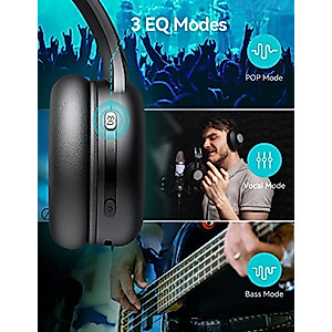 TECKNET Wireless Bluetooth Headphones Over Ear 65H Playtime Foldable Lightweight Headphones with Mic for PC, Deep Bass Hi-Fi Stereo Sound with 3 EQ Modes for Travel/Office/Cellphone/TV/PC (Black)