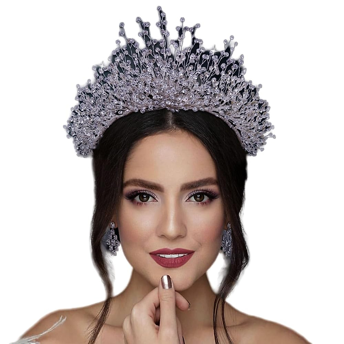 Bridal Wedding Headband Crystal Tiara Crown，Queen Tiaras and Crowns，Wedding Bride Crowns For Birthday Party Wedding Pageant Hair Accessories (Silver/Crown + necklace + Earrings)