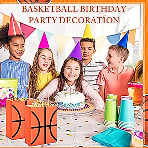 Zubebe 100 Pieces Basketball Party Favor Bags Paper Gift Bags Basketball Goody Treat Candy Bags with Handle for Kids Boys Girls Basketball Theme Party Favors Sport Decorations Supplies