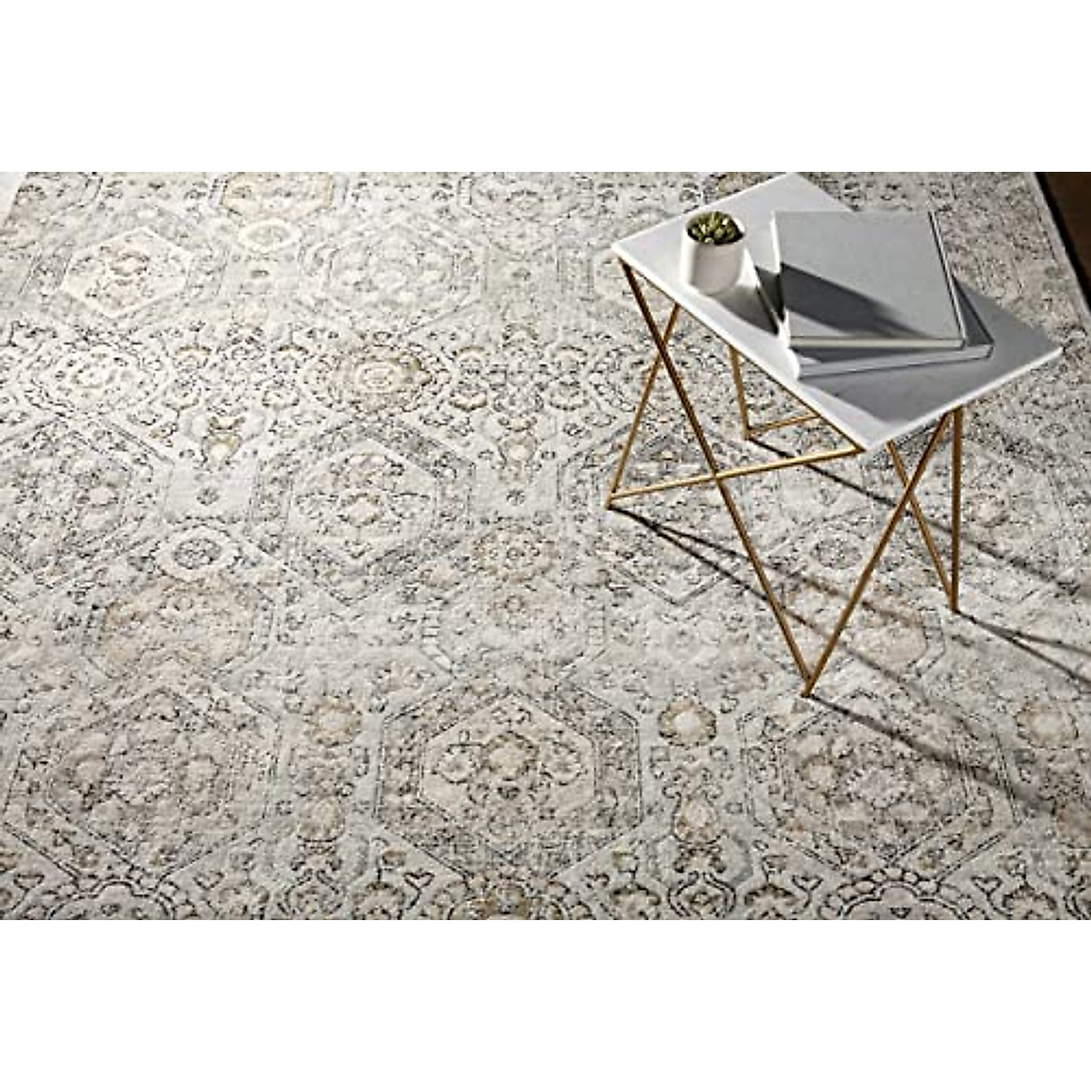 Hauteloom Bluffs Moroccan Farmhouse Living Room Bedroom Dining Room Area Rug - Bohemian Style - Boho Vintage Distressed - Beige, Gray, Brown, Cream 6'7" x 9'
