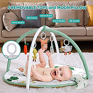 2023 New Baby Play Mat, Agiyimi Baby Gym Activity Center with 5 Sensory Toys + 1 Pillow, Cognitive Gift for Babies and Toddlers, 14 Oz Extra Padded Non Slip