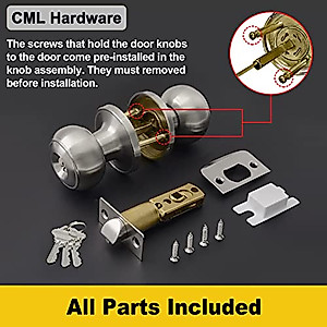 CML Hardware Keyed Entry Door Knob Set, Entrance Door Lock in Solid Stainless Steel for Exterior and Interior, Round Ball Handle, 1 Pack