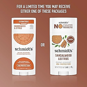 Schmidt's Aluminum-Free Vegan Deodorant Sandalwood & Citrus 2 Count for Women and Men, with 24 Hour Odor Protection, Natural Ingredients, Cruelty-Free, 2.65 oz