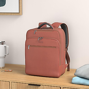 Kenneth Cole REACTION Manhattan Commuter Slim Backpack 16" Laptop Computer & Tablet Travel, Business, Work, School Bookbag, Cognac, Colombian Leather