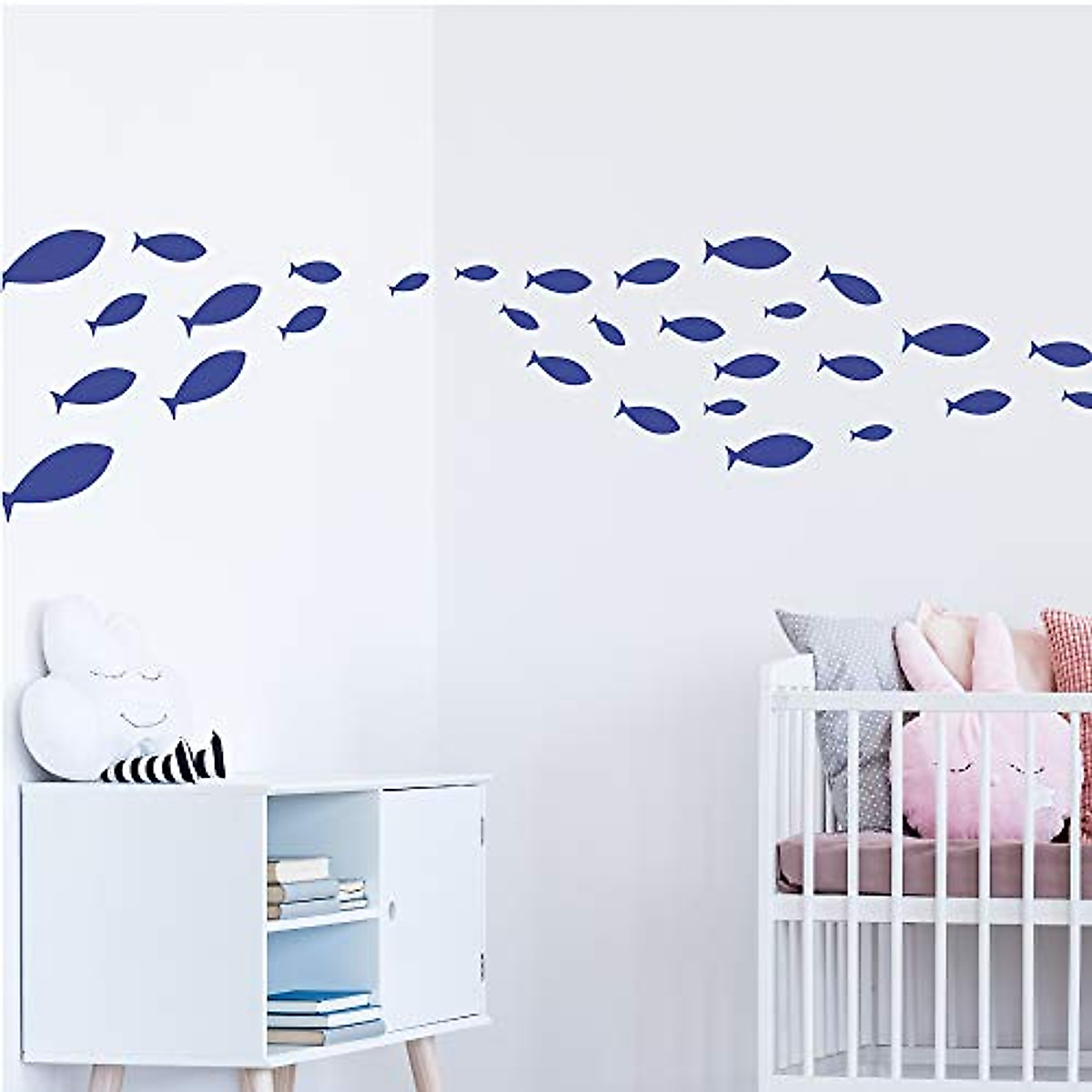 Ocean Fish Wall Decal- Under The Sea Vinyl Wall Stickers for Kids Room Bedroom Bathroom Nursery Decor-DARK BLUE