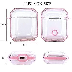 MOLOVA Case for Airpods 1 Case, Protective Soft TPU Clear Cover with Keychains Silicone Skin Cover with Cute Four Leaf Clover Fluffy Fur Ball for Kids Teens Boys Girls (Clear Pink)
