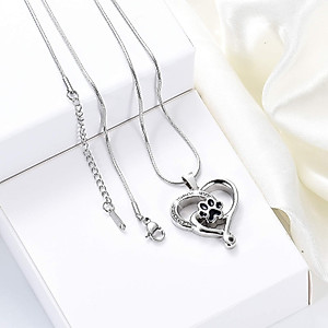 ADENLA Crystal Heart Urn Necklaces Cat Dog Paw Print Cremation Ashes Holder Pendant Necklace Pet Paw Footprint Ash Urn Jewelry for Pet