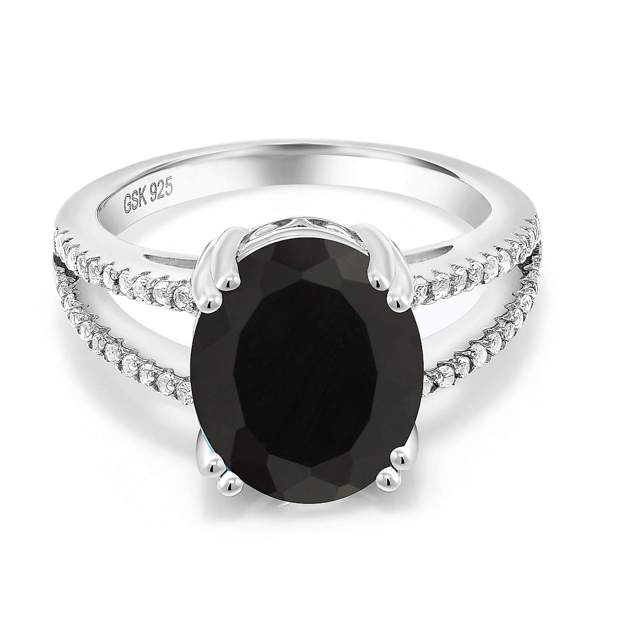 Gem Stone King 925 Sterling Silver Black Onyx Ring For Women (4.48 Cttw, Oval 12X10MM, Gemstone December Birthstone, Available In Size 5, 6, 7, 8, 9)