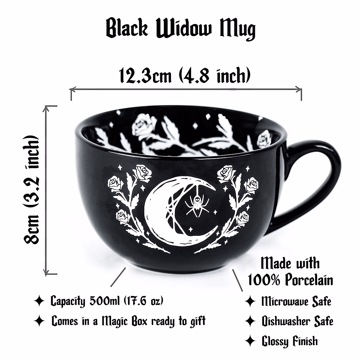 Rogue Wolf La Lune Large Gothic Moon Mug - Halloween Decor Ceramic Cup for Tea/Coffee