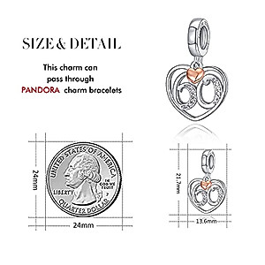 FOREVER QUEEN Number 60 Charm Fit Charm Bracelets 925 Sterling Silver Birthday Dangle Beads with 18K Gold Heart Shaped Pendant for Women Gift