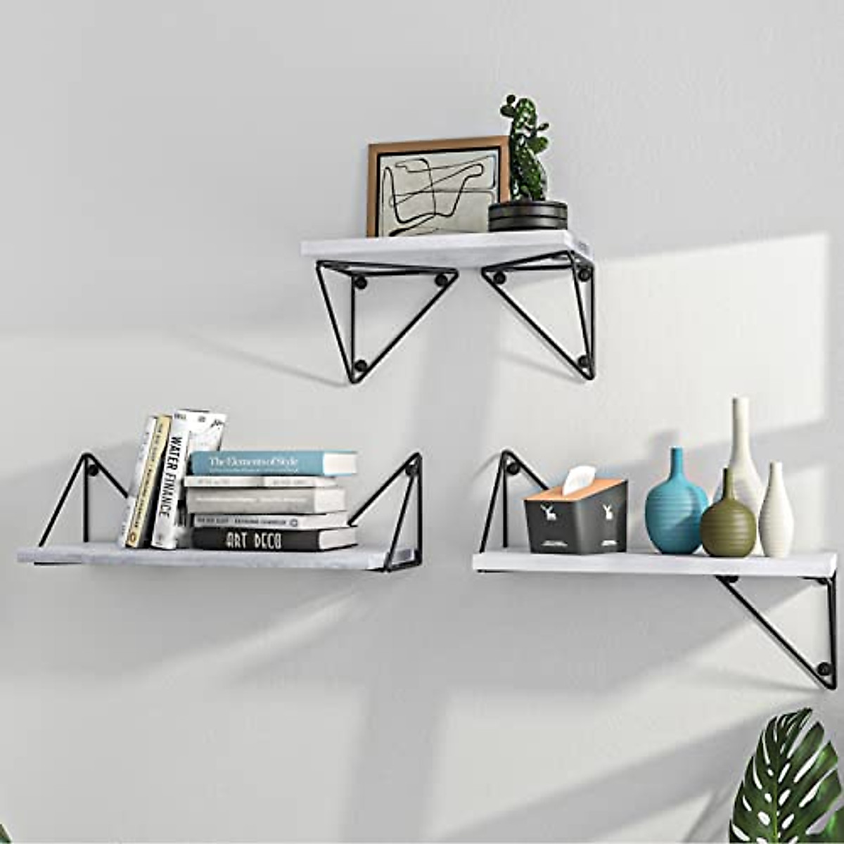 HOSOM Gray Floating Shelves for Bedroom Set of 3, Floating Bookshelf Wall Mounted, Storage Shelves for Living Room Decor